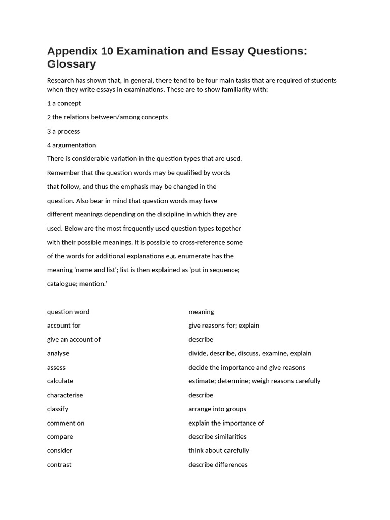 Appendix 10 Examination and Essay Questions | PDF | Reason | Cognition