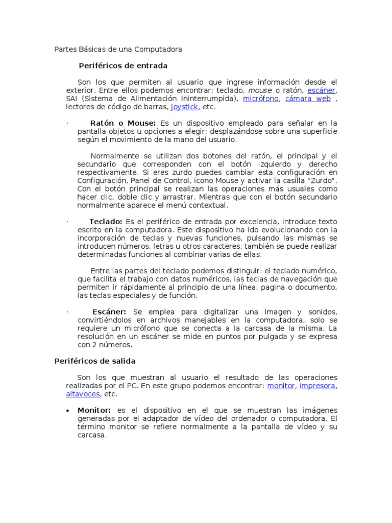 Partes Básicas de Una Computadora | PDF | Hdmi | Periférico