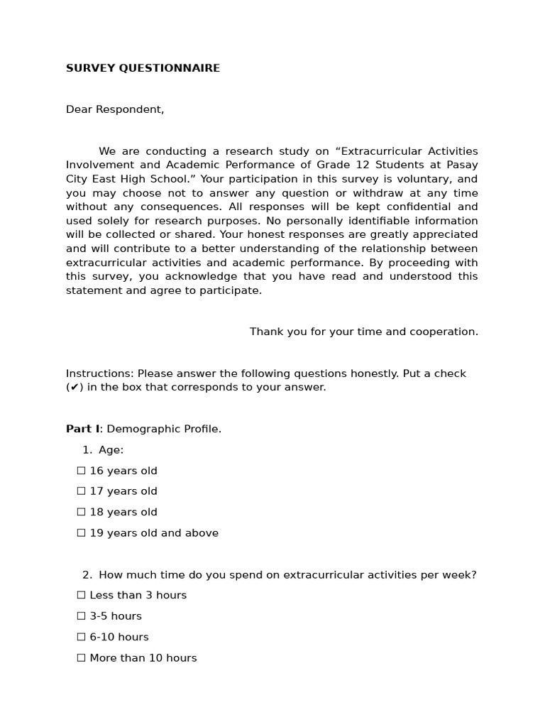 SOP, SURVEY QUESTIONAIRE | PDF | Questionnaire | Psychology