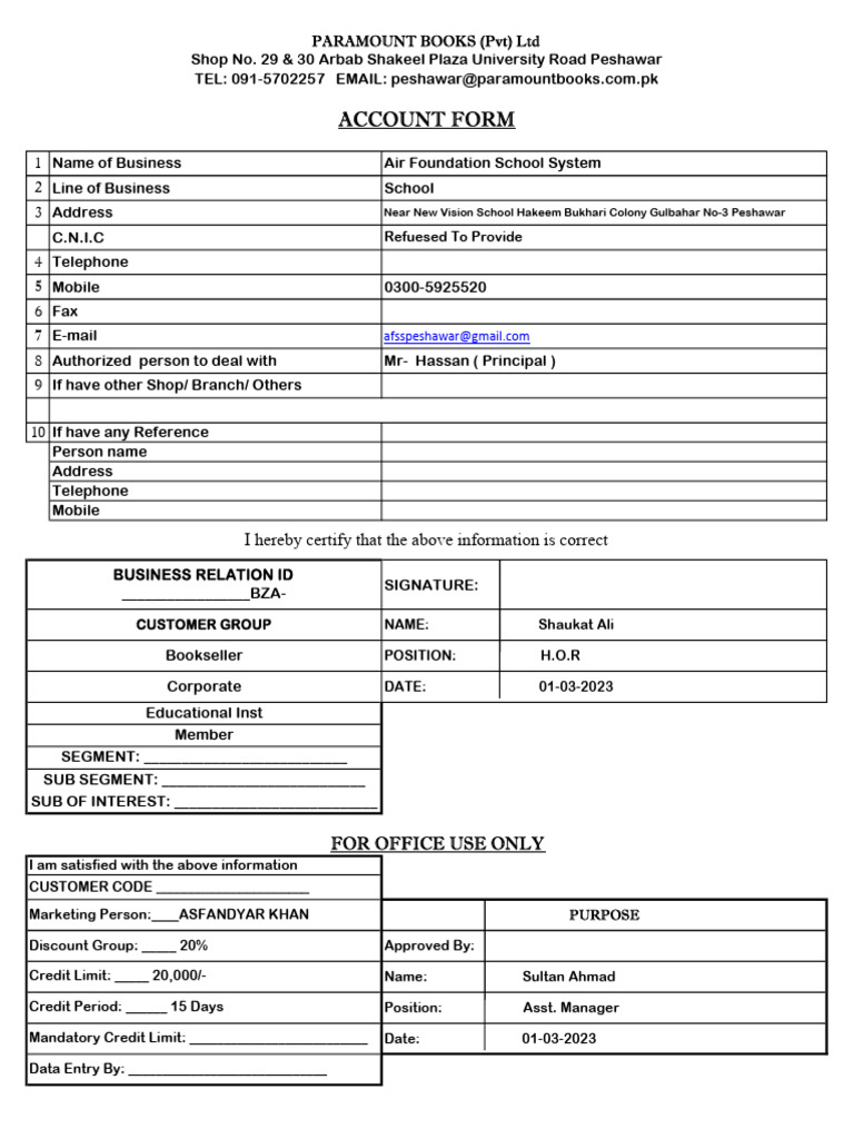 Air Foundation School Registration Details | PDF
