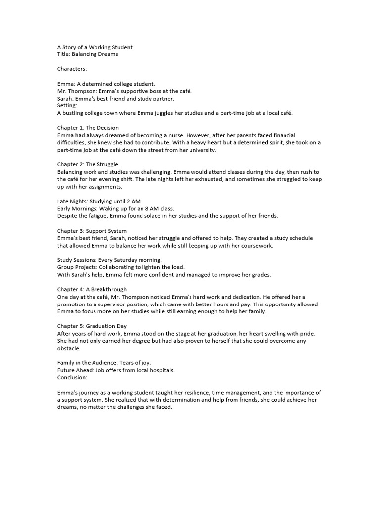 Emma's Journey as a Working Student | PDF