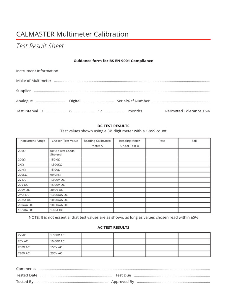 CALMASTER - Test Result Sheet | PDF | Power (Physics) | Electromagnetism