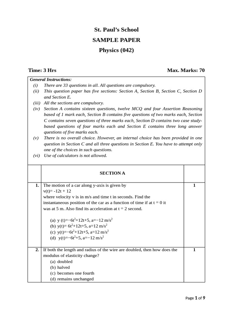 SAMPLE PAPER Final Examination Physics - XI | PDF | Angular Momentum | Rotation Around A Fixed Axis