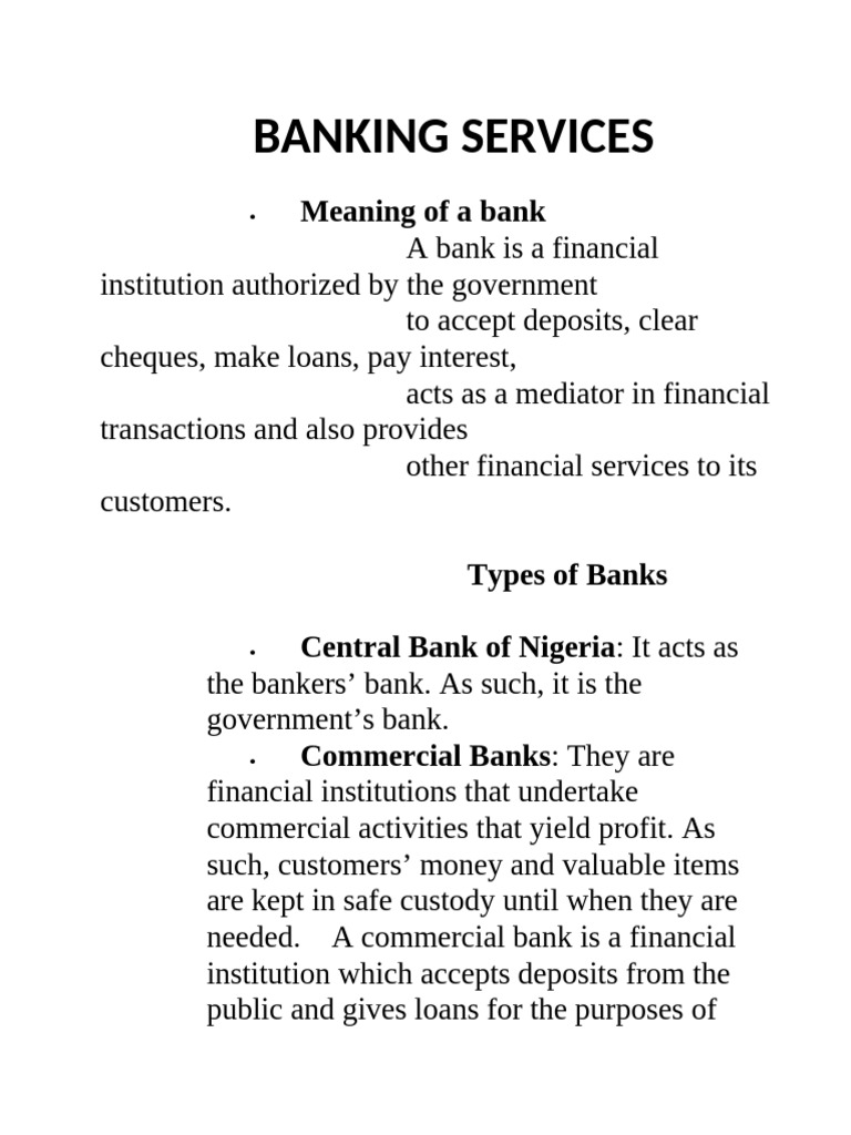 Year 8 Business Studies Second Term Class Note For Week 1 Bank Services | PDF | Cheque | Banks