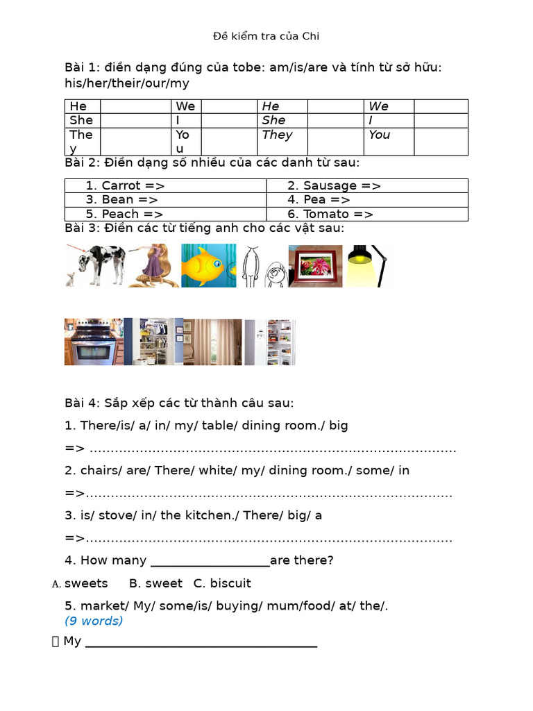 BT luyện từ vựng U1, U2 và there is, there are | PDF