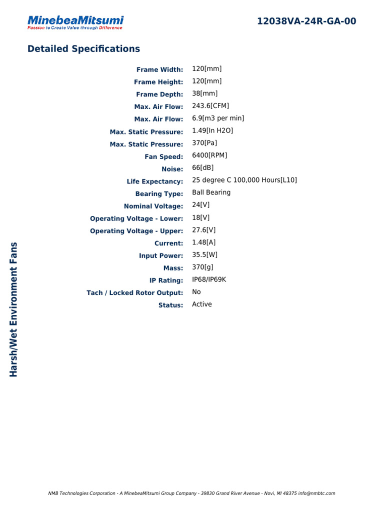 120mm Harsh Environment Fan Specs | PDF