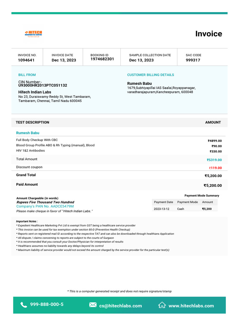 Hitech Indian Labs Invoice Summary | PDF | Invoice | Payments