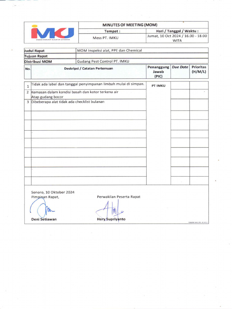 Inspeksi Gudang peralatan PPE Okt 2024 (1) | PDF