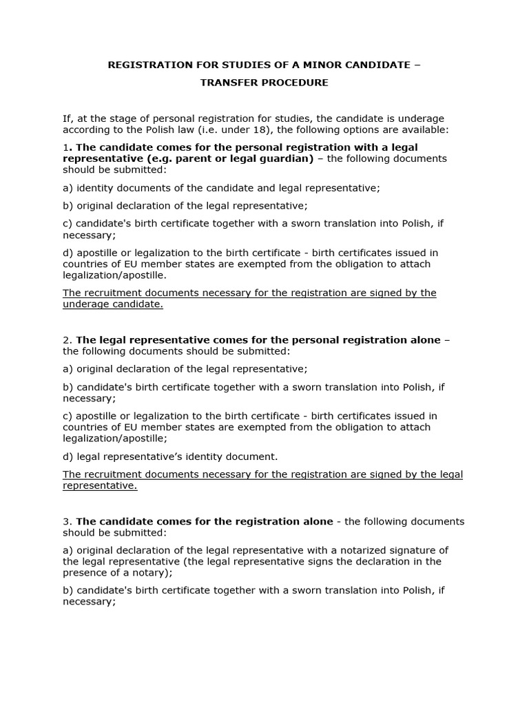 Registration For Studies of A Minor Candidate Transfer 24.03.2023 | PDF | Notary Public | Birth ...
