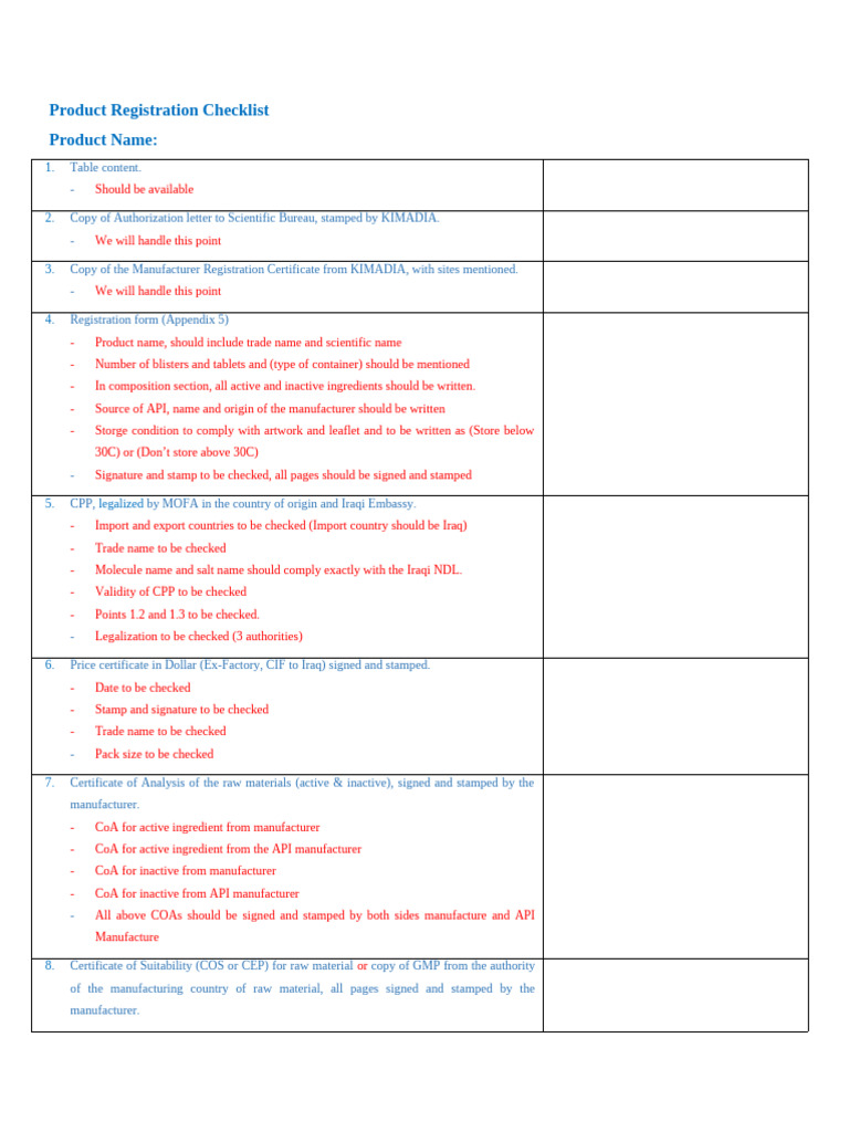 Essential Product Registration Checklist | PDF | Pharmacology
