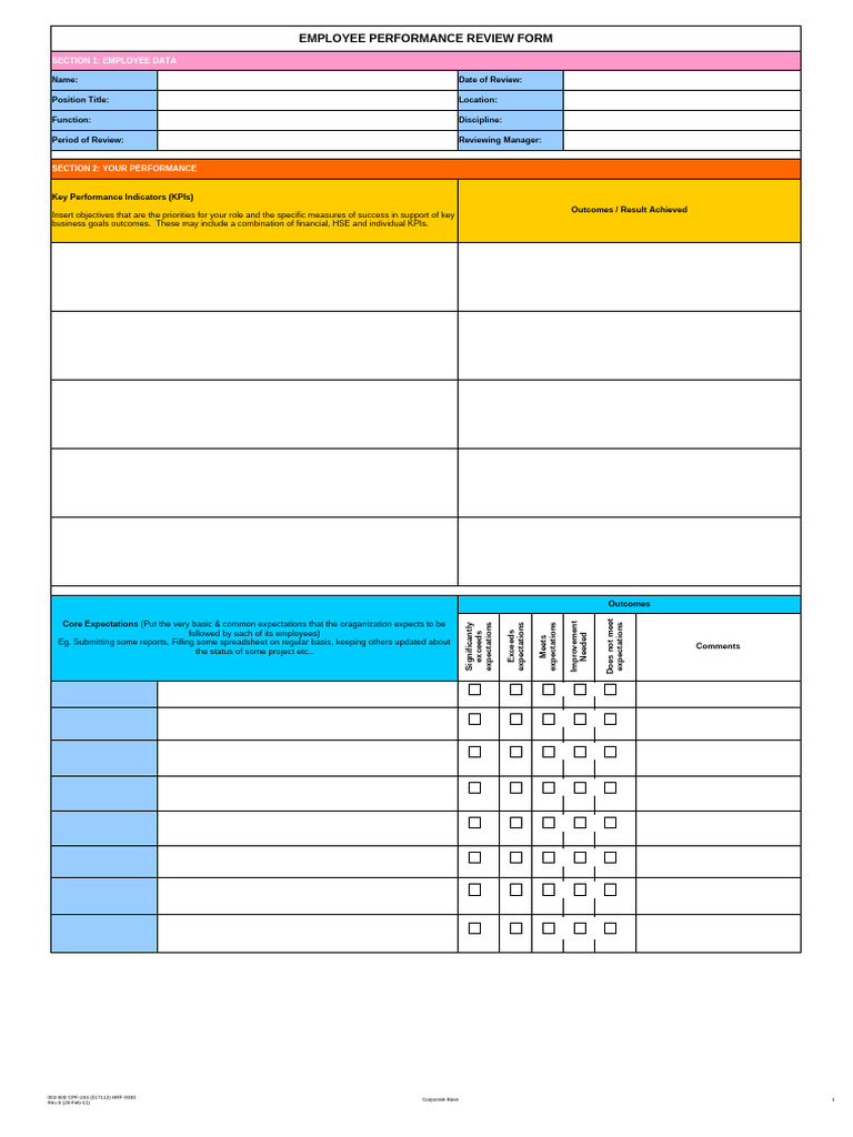 Employee Performance Review Form | PDF | Goal | Performance Indicator