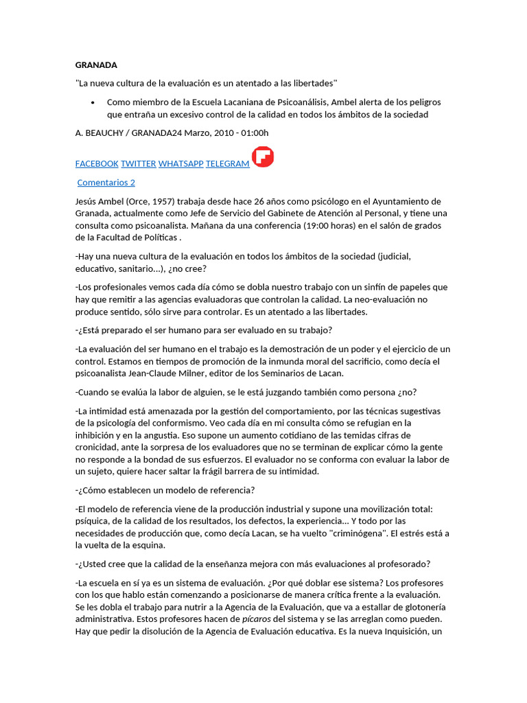 Evaluación: Amenaza a las Libertades | PDF | Jacques Lacan | Psicoanálisis