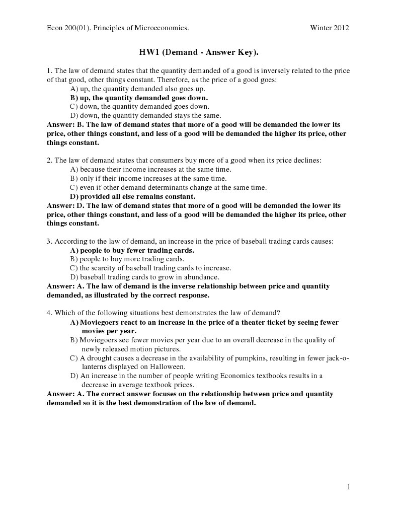 1) Hw1 (Demand Answer Key) v1 | PDF | Demand | Demand Curve