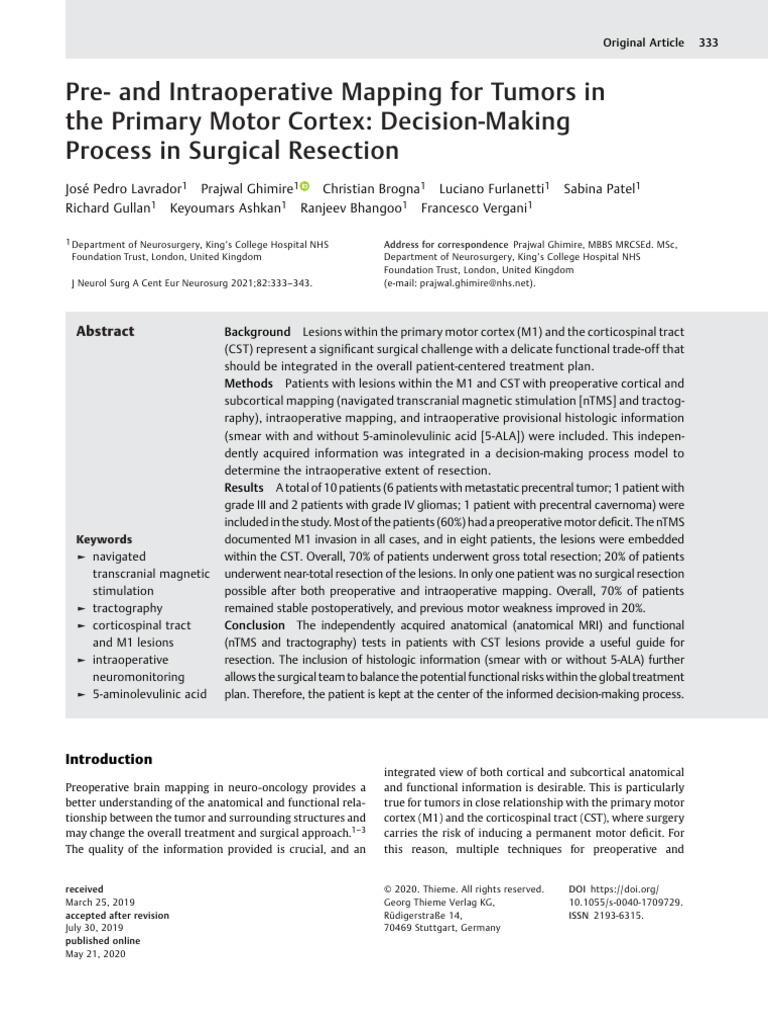 2020LavradorJP London Motor Cortex Tumor | PDF | Functional Magnetic ...