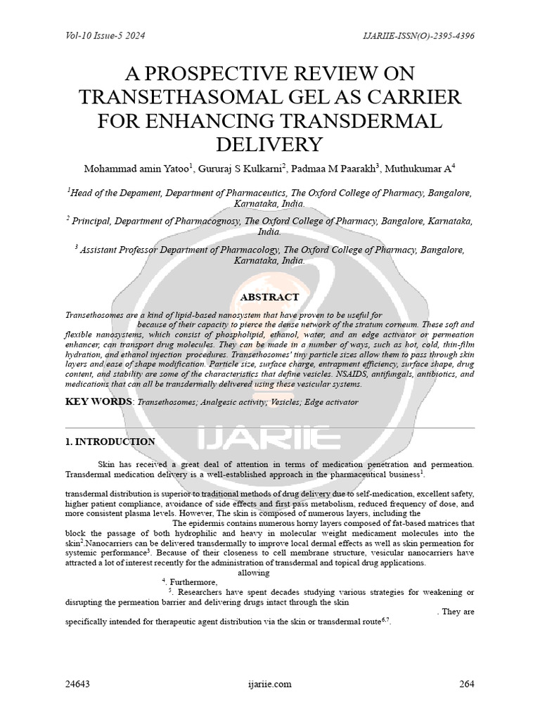 A PROSPECTIVE REVIEW ON TRANSETHASOMAL GEL AS CARRIER FOR ENHANCING ...