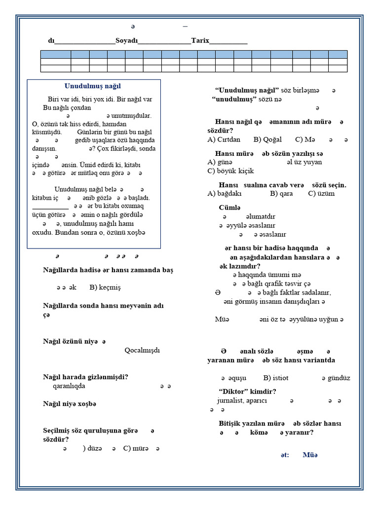III-Sinif Azərbaycan Dili KSQ-4 (I Variant) N&C | PDF