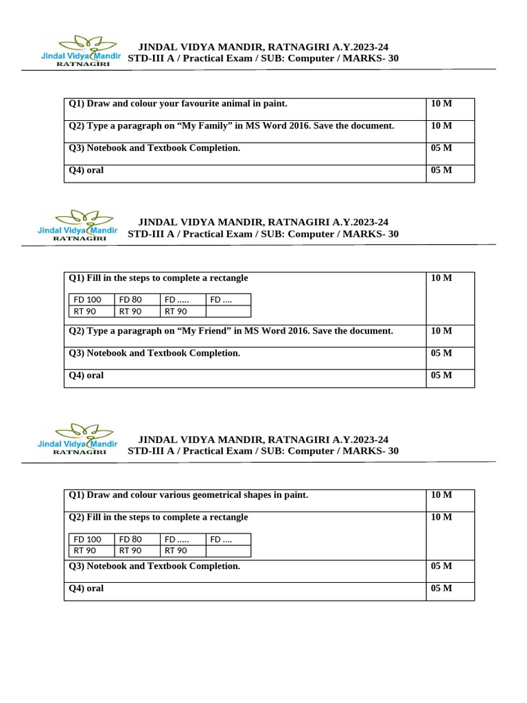 III A Practical Exam Sheets | PDF