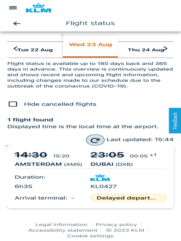 HTTPSWWW - Klm.nlenflight Statusflight Listdate 20230823&OriginAirportCode AMS ...