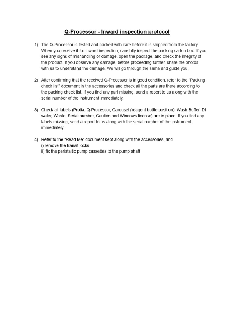 Q-Processor - Inward Inspection Protocol | PDF | Syringe | Pump