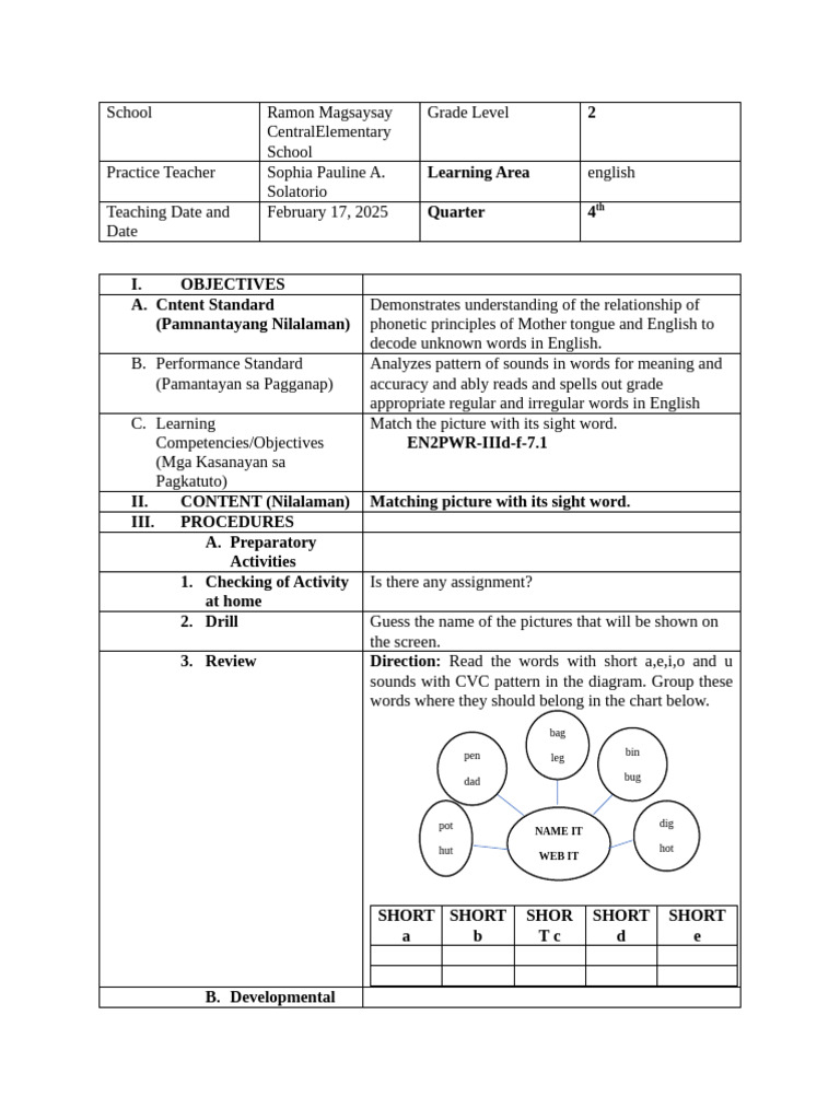 Grade 2 English Sight Words Lesson Plan | PDF | Applied Linguistics ...