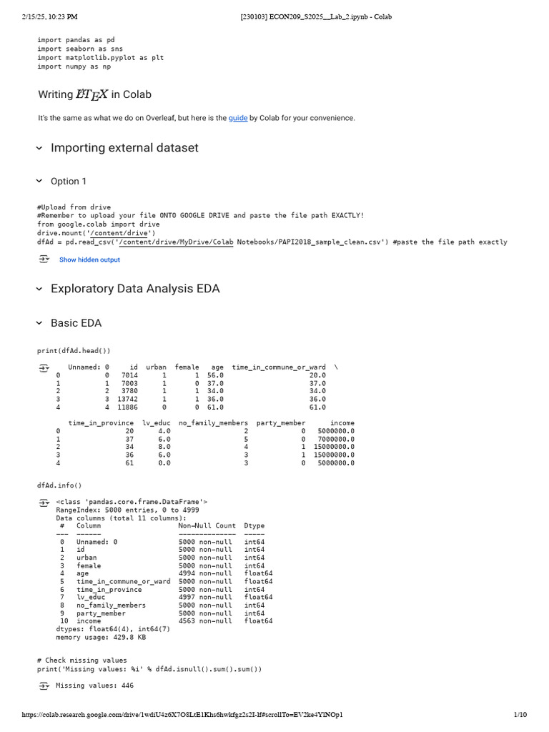 230103-ECON209 S2025 Lab 2.ipynb-Colab | PDF | Confidence Interval | Statistics