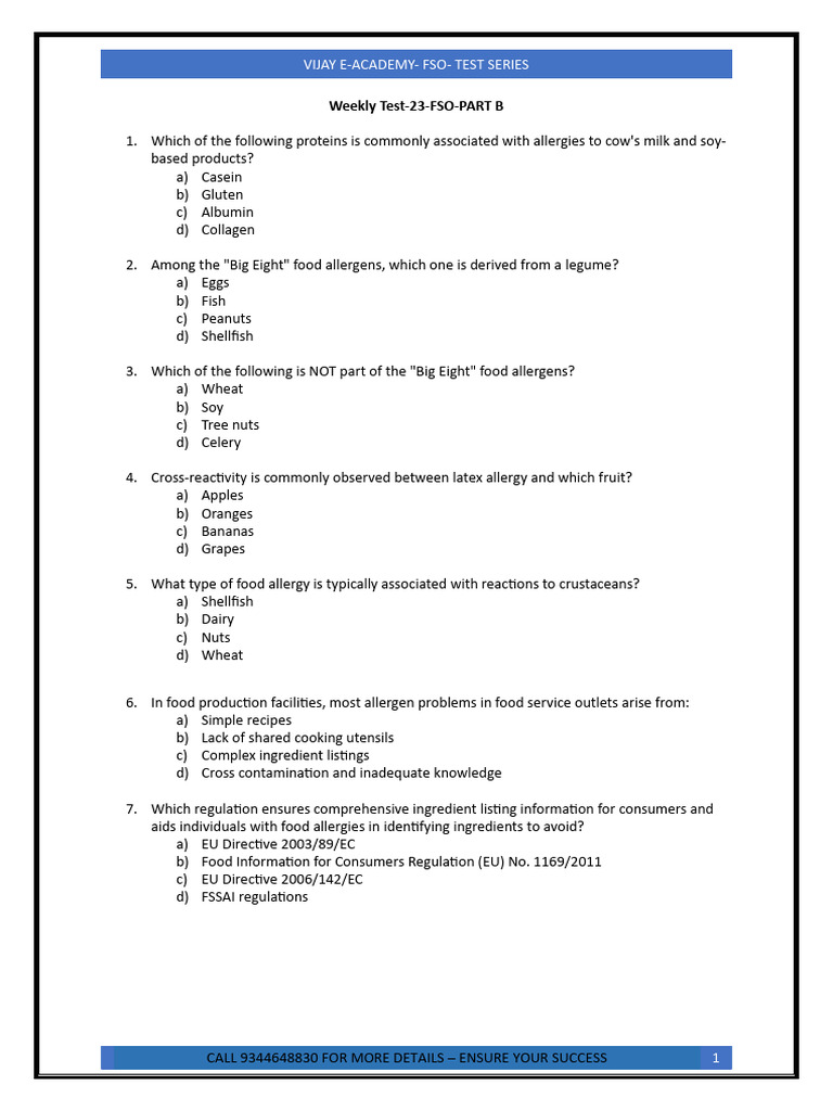 Weekly Test 23 Fso Part B | PDF | Food Allergy | Gluten Free Diet
