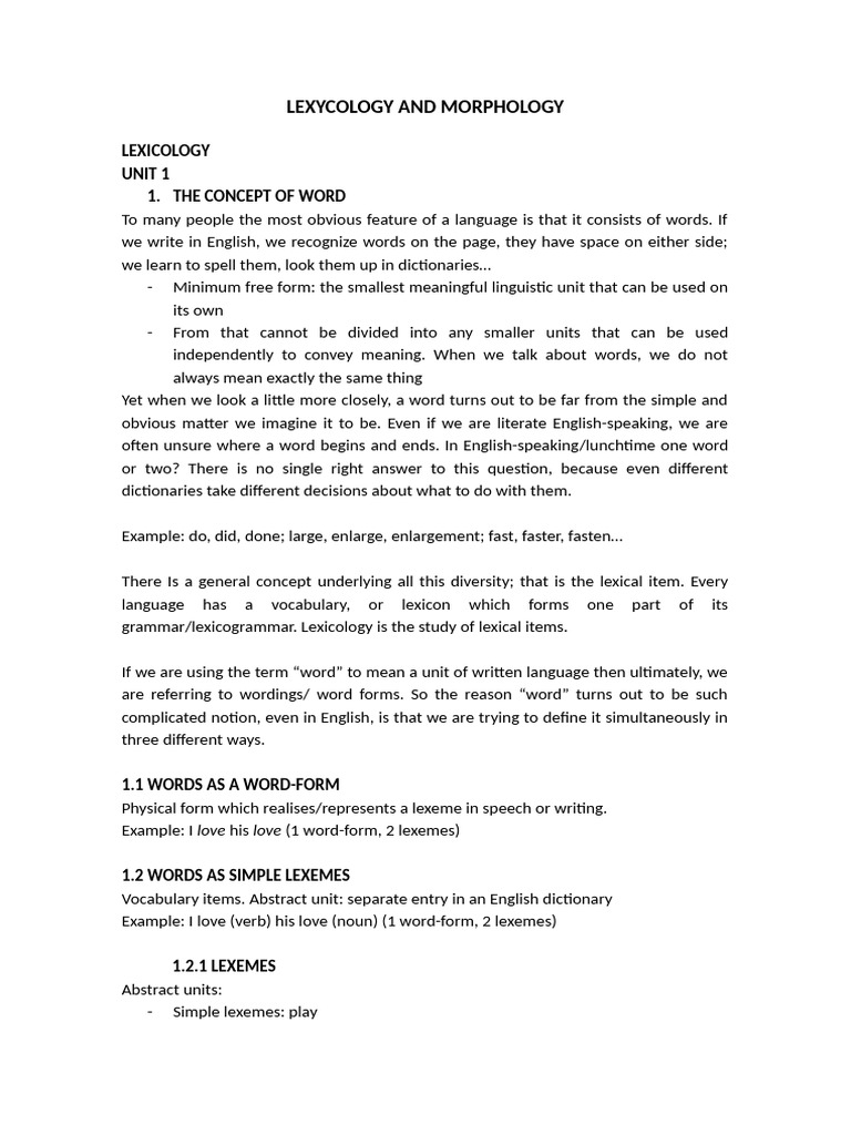 Lexicology and Morphology 2 | PDF | Morphology (Linguistics) | Verb