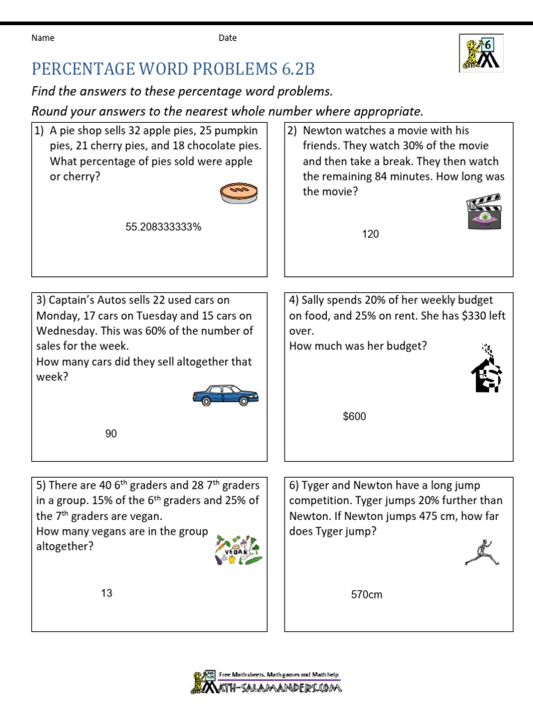 Percentage Word Problems 6 2b | PDF