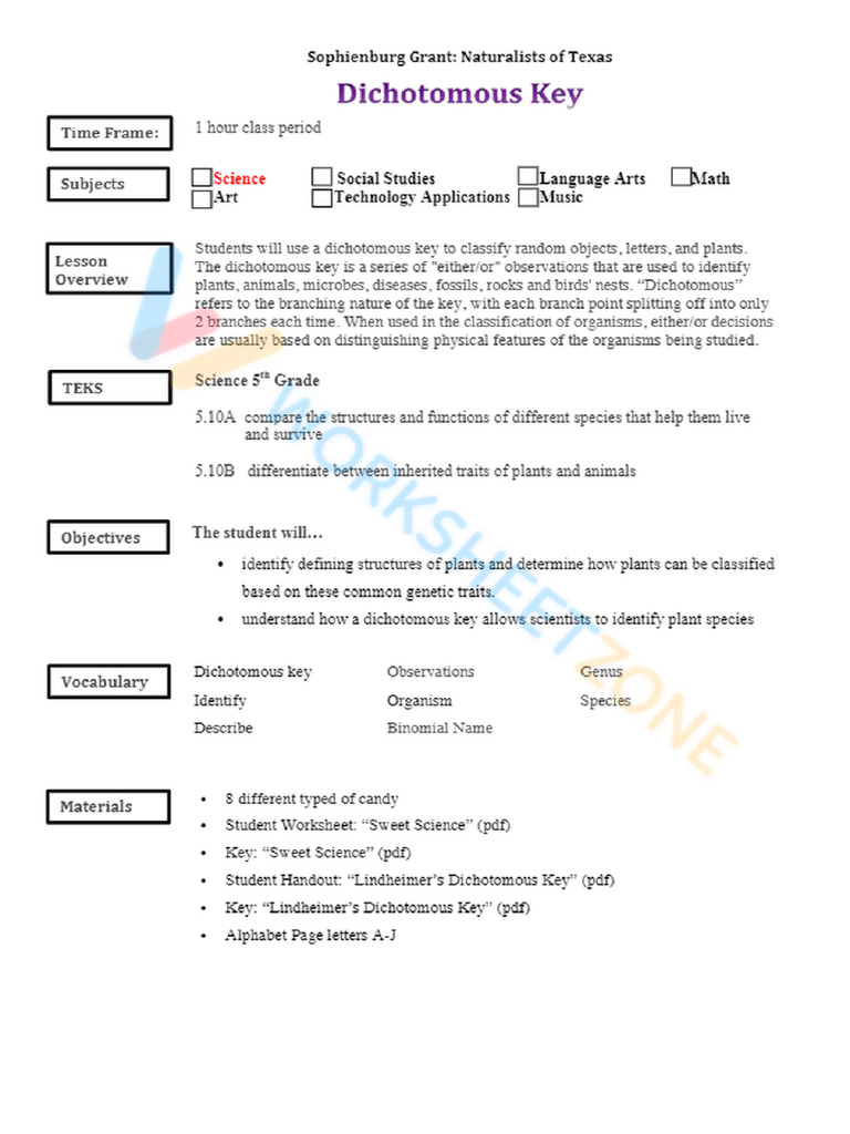 Dichotomous Key 4 | PDF