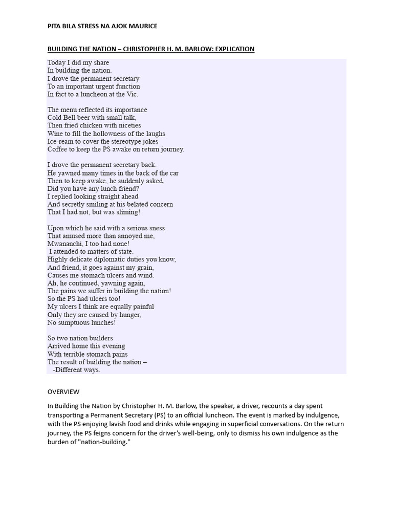 Building The Nation Summary by Ajok | PDF | Poetry | Satire