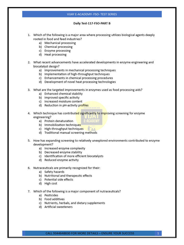 Daily Test 117 Fso Part B | PDF | Allergy | Nutraceutical