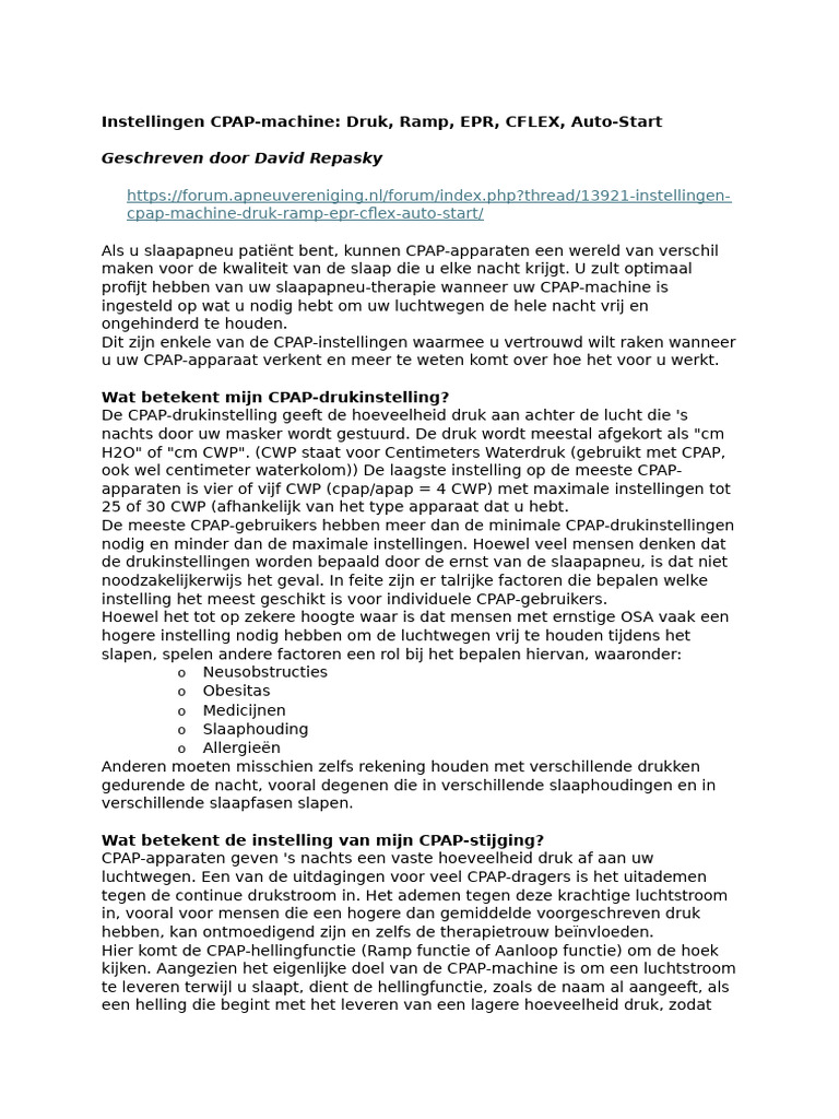 Instellingen CPAP-David Repasky | PDF