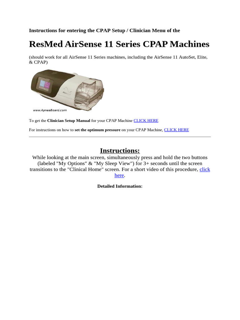 Access ResMed AirSense 11 Clinician Menu | PDF