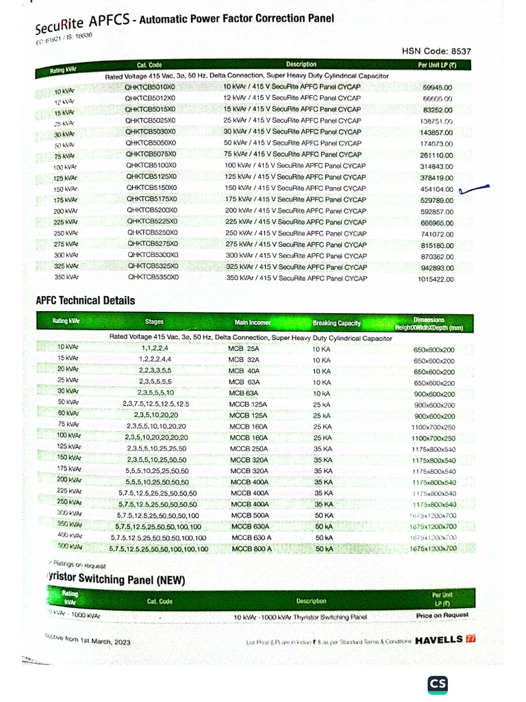7 150 KVAR APFC Panel | PDF