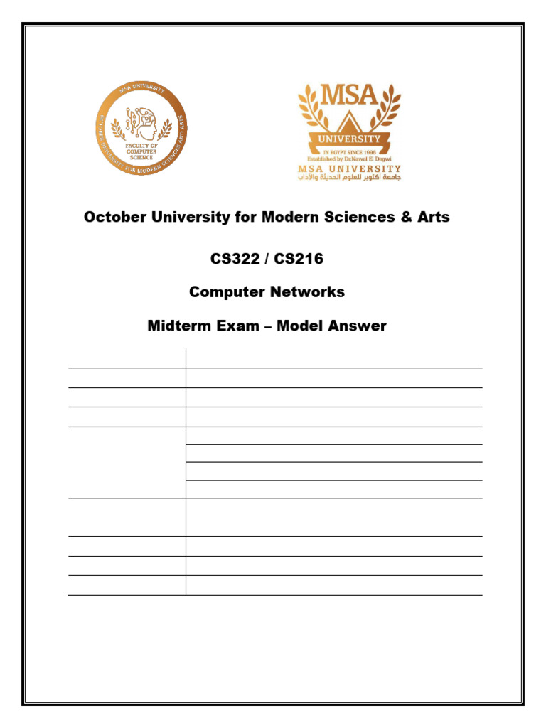 Computer Networks Midterm Exam Answers | PDF | Computer Network | Network Switch