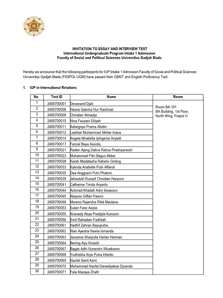 IUP-Intake-I-TA-2024 | PDF