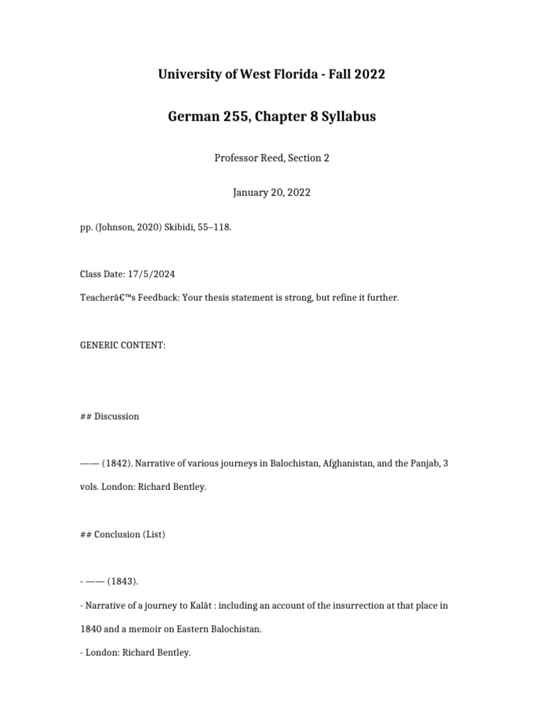 German 255 Chapter 8 Syllabus | PDF