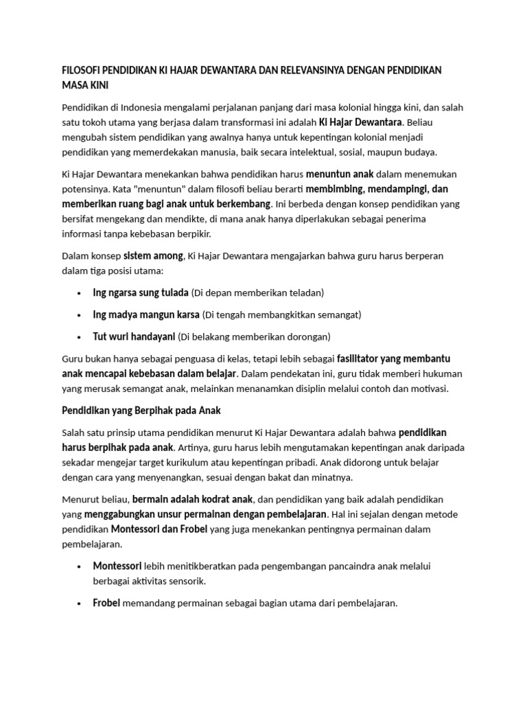 FILOSOFI PENDIDIKAN KI HAJAR DEWANTARA DAN RELEVANSINYA DENGAN PENDIDIKAN MASA KINI | PDF