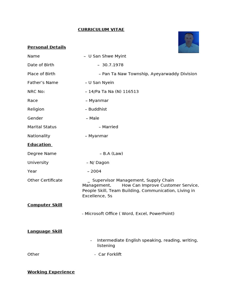 San Shwe CV For (Wilmar) | PDF