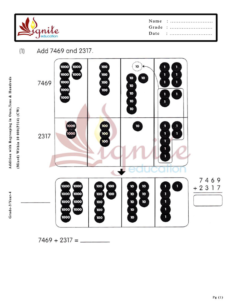 Addition With Regrouping in Ones & Tens & Hundreds (Mixed) Within 10 ...