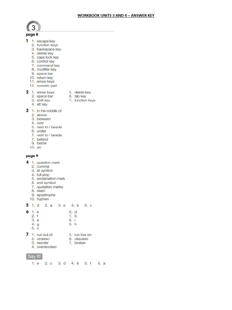 ANSWER KEY UNITS 3 AND 4 WB | PDF