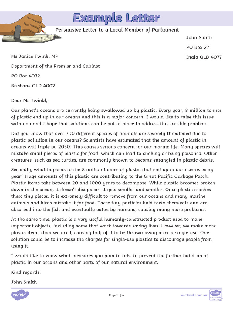 Persuasive Letter on Ocean Pollution | PDF | Human Impact On The ...