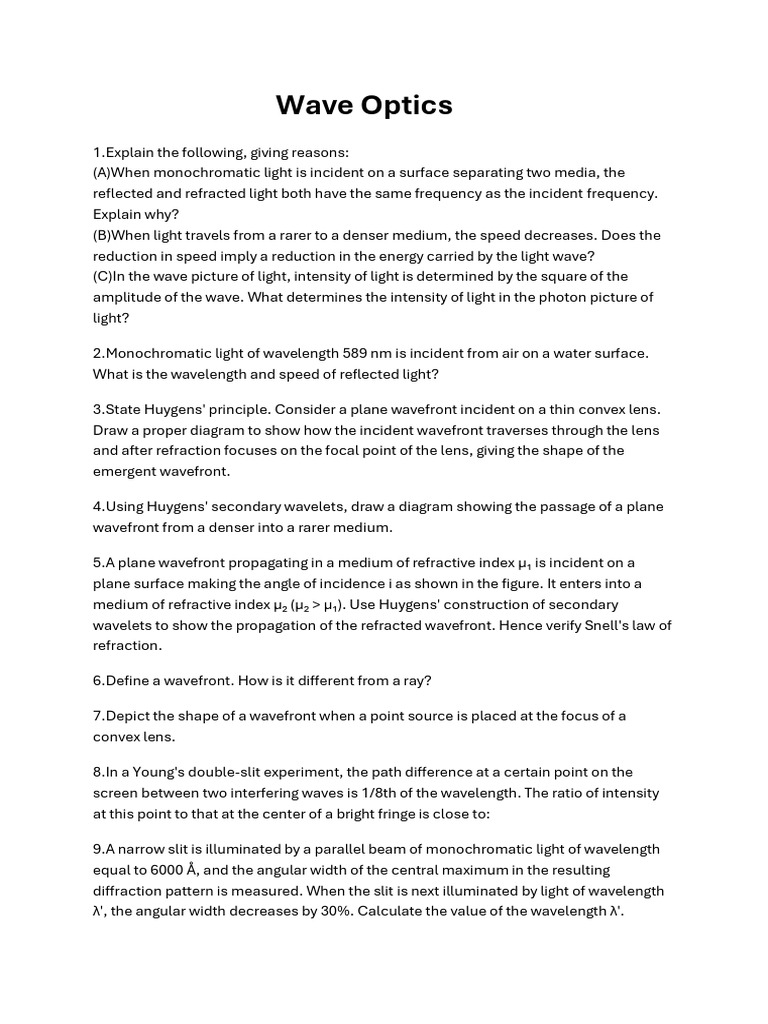 Wave Optics | PDF | Wavelength | Diffraction