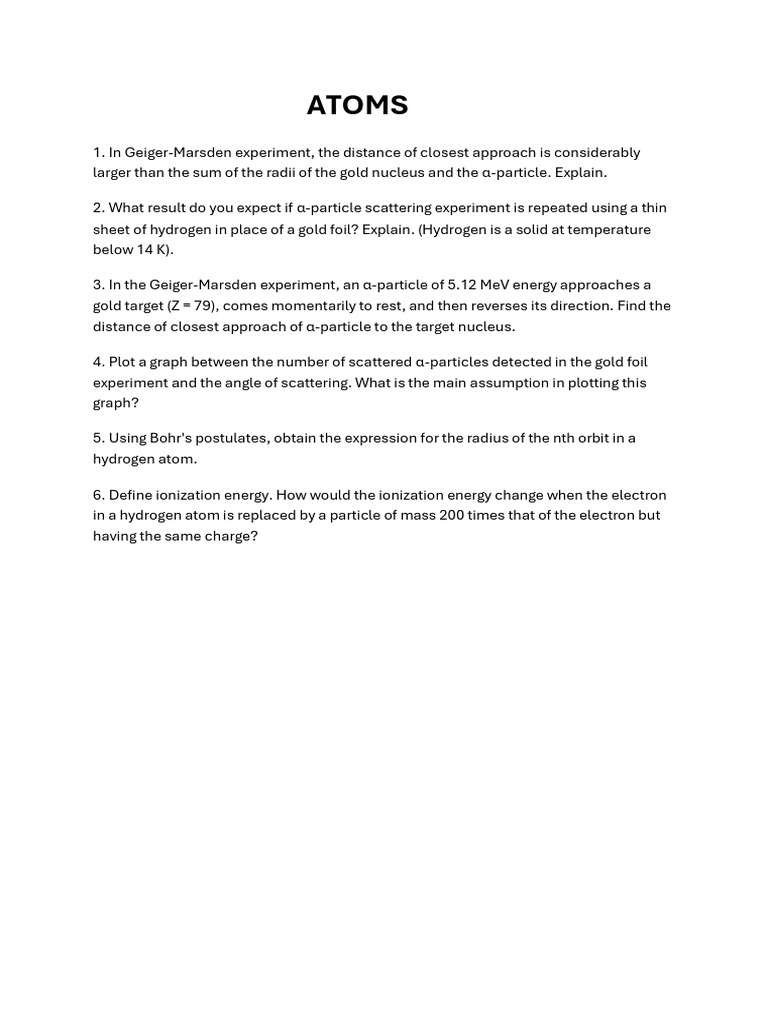Atomic Physics Questions | PDF
