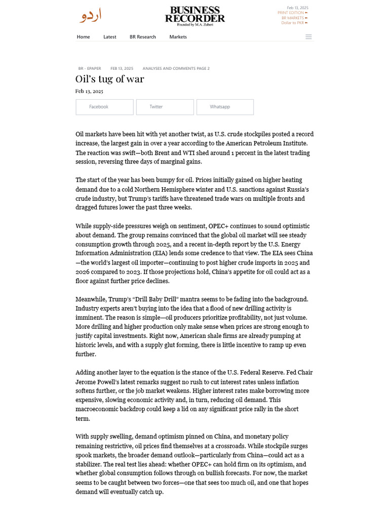 Business Recorder-A (Page 2) | PDF | Petroleum | Opec