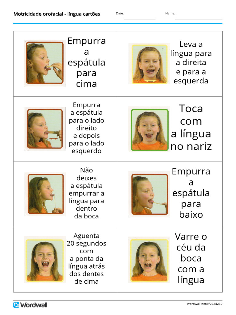 Motricidade Orofacial Língua Cartões Flash Cards | PDF