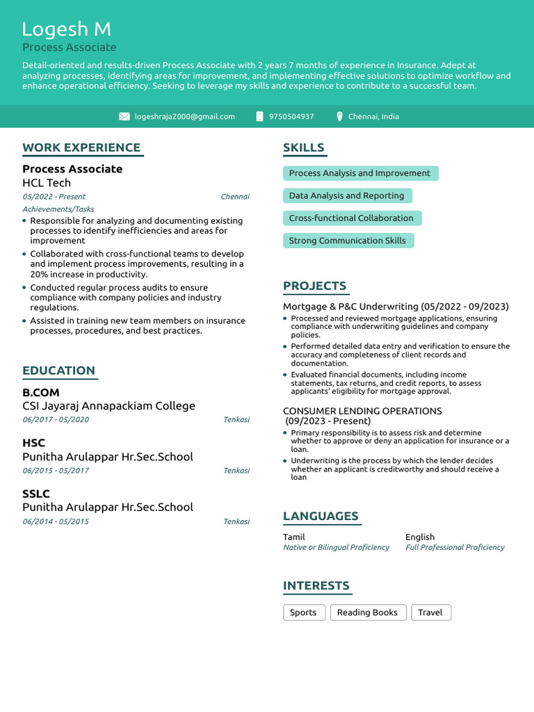 Logesh Resume | PDF | Mortgages | Underwriting