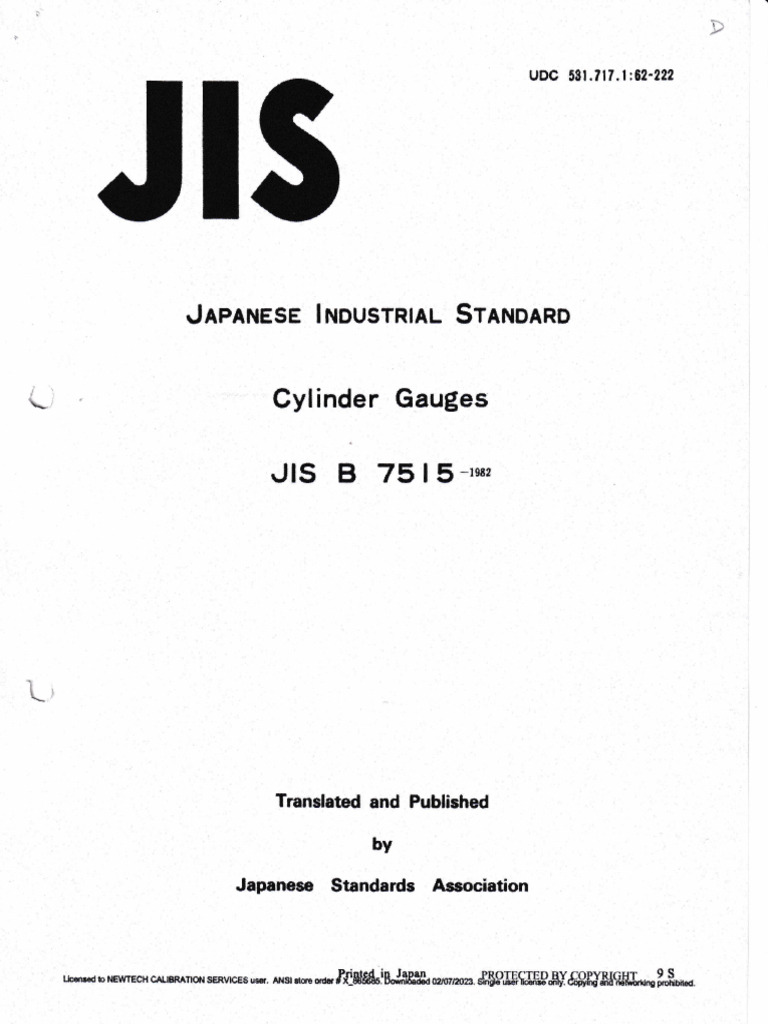 JIS B 7515 Cylinder Gauge Standards | PDF