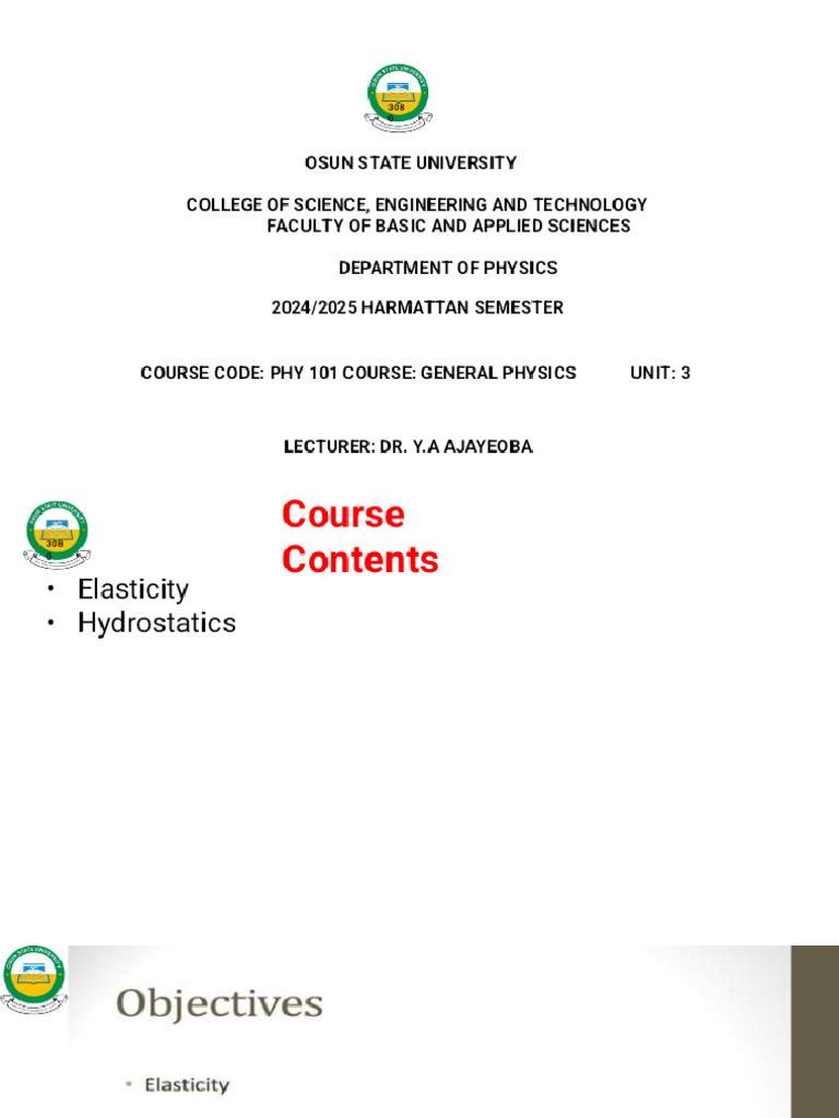 PHY101(Elasticity & Hydrostatic)-1_Phoenix | PDF
