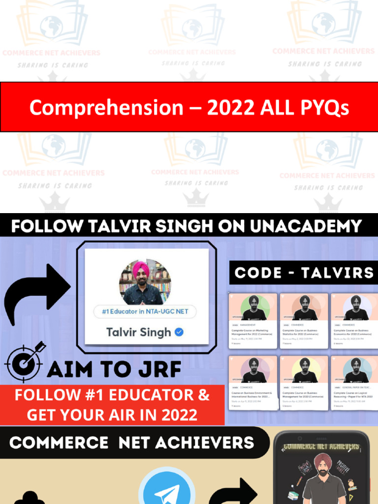 Reading Comprehension - 2022 - ALL PYQS by Talvir Singh | PDF